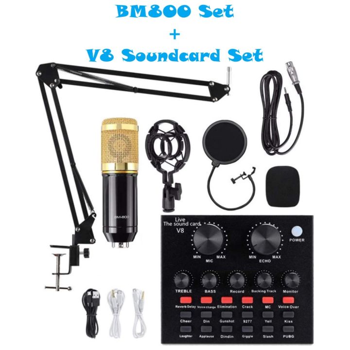 Ready Stock V8 Sound Card + BM800 Mic Set Condenser Microphone Live Sound Card Bluetooth Audio ...