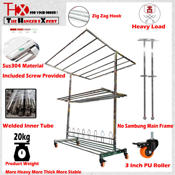 Stainless Steel SUS304 Cloth Hanger Extra Heavy Duty Mobility Drying ...