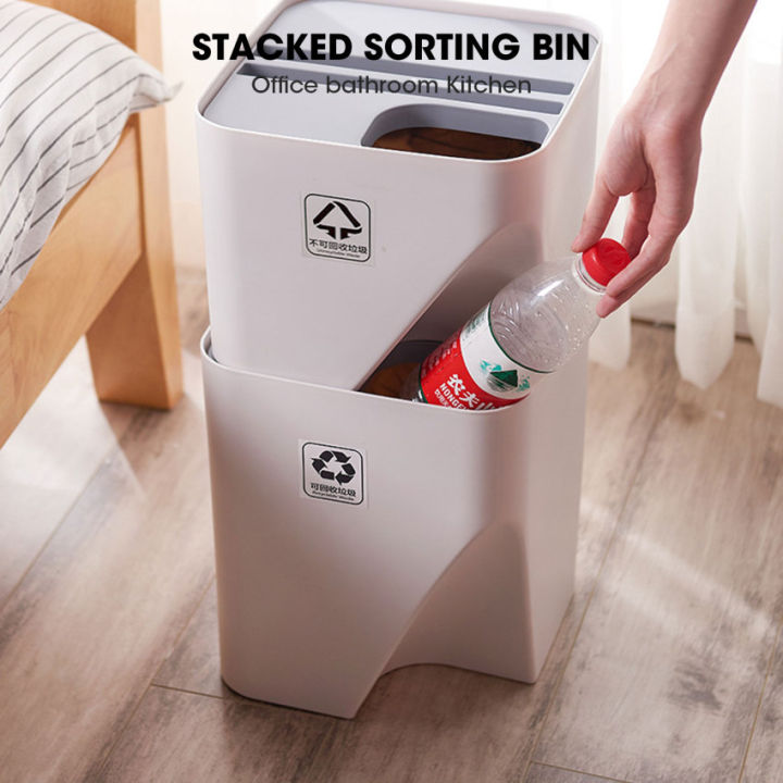 Waste Bins Kitchen Bathroom Dry And Wet Separation Trash Can Rubbish ...