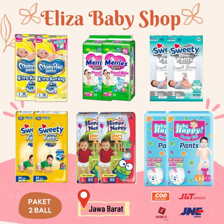 Popok Bayi PAKET 2 BALL - Mamy Poko / Sweety / Merries / Baby Happy ...
