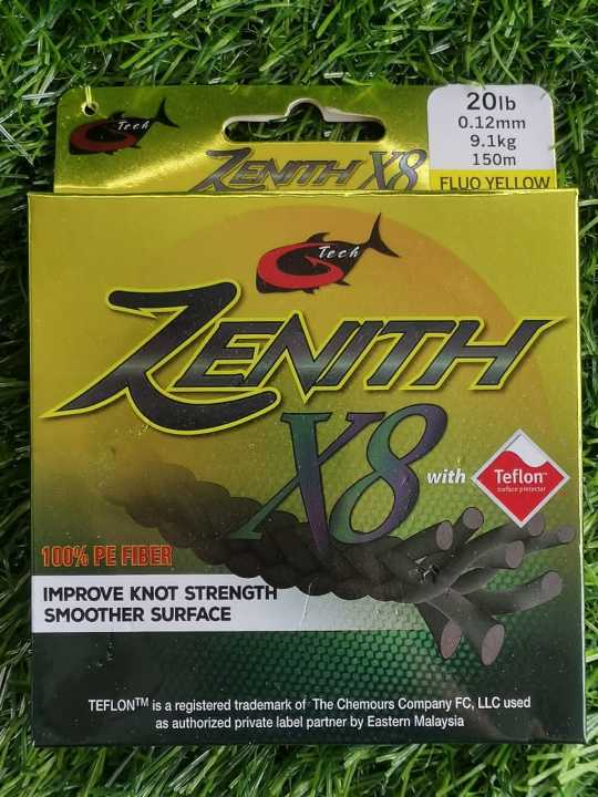 G-TECH ZENITH X8 BRAIDED 150M FLUO YELLOW & DARK GREEN & RAINBOW | Lazada
