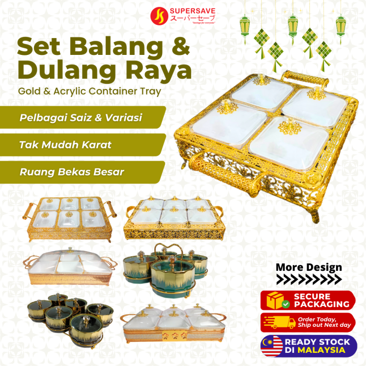SUPERSAVE Set Bekas Lauk Kuih Raya Dulang Emas Raya 2025 Tray Gold ...