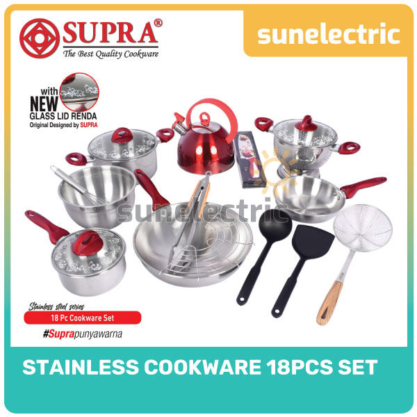 Supra Panci 18 Pcs Cookware Set Impact Bottom Series Stainless Steel ...