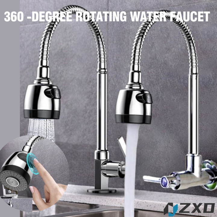 Kitchen Sink Faucet 360°Flexible Rotary Faucet Stainless Set With Spray ...
