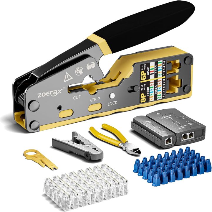 RJ45 Crimp Tool Kit, 8 in 1 Pass Through Ethernet Crimper Sets, Network ...