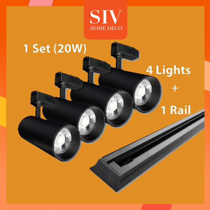 SIV 20W Track Light Set（4 Tracking Lights + 1 Track）Spotlight Rail ...