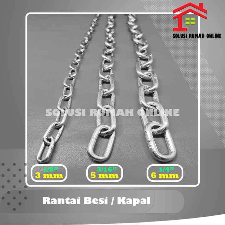 Rantai Besi Kapal 1/8” 3 mm , 3/16” 5 mm , 1/4” 6 mm / Rantai Galvani ...