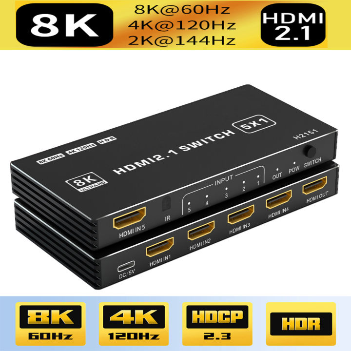 HDMI 2.1 Switch 8K HDMI Switch with IR Remote Supports VRR HDR Dolby ...