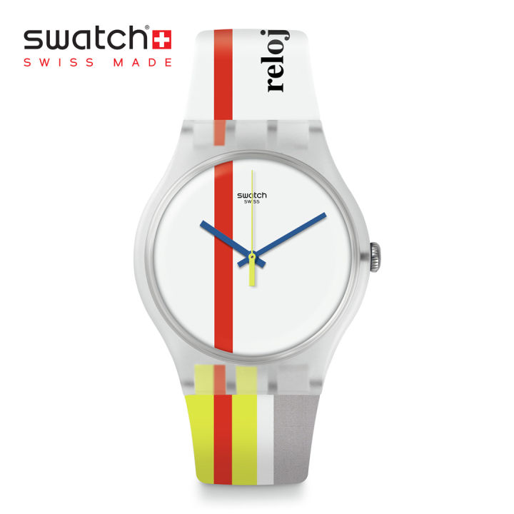 Swatch New Gent The Red Shiny Line SUOZ297 White Silicone Strap Watch ...