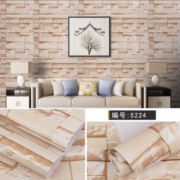Wallpaper Dinding Motif Batu Alam Cream Ukuran 45Cm X 8Meter | Lazada ...