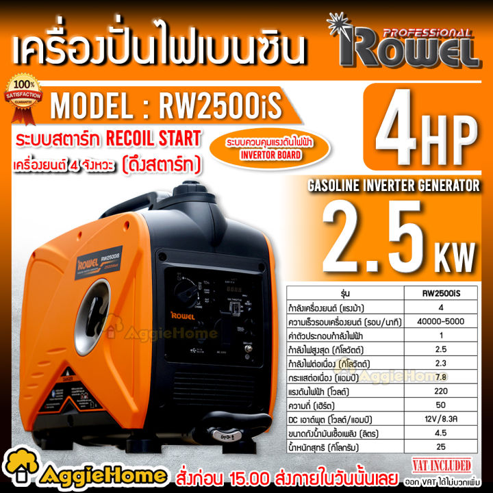 ROWEL เครื่องปั่นไฟ รุ่น RW2500IS 2500วัตต์ 4แรงม้า 220V อินเวอร์เตอร์ ...