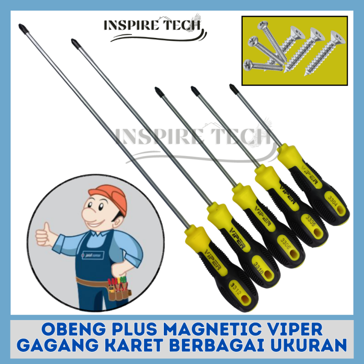 Obeng PLUS (+) Magnetic OBENG VIPER Gagang Karet 4" 5" 6" 10" 15 ...