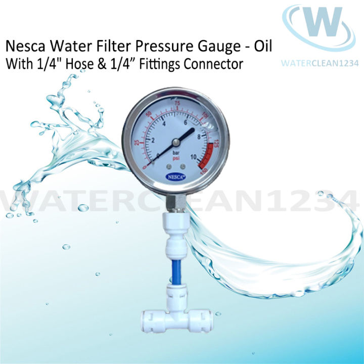 Nesca Water Filter Pressure Gauge [ Oil ] With 1/4" Hose & 1/4 ...