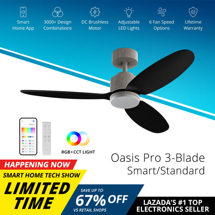 PRISM+ Oasis PRO Ceiling Fan | 3 Blades | Integrated Dimmable Lights ...