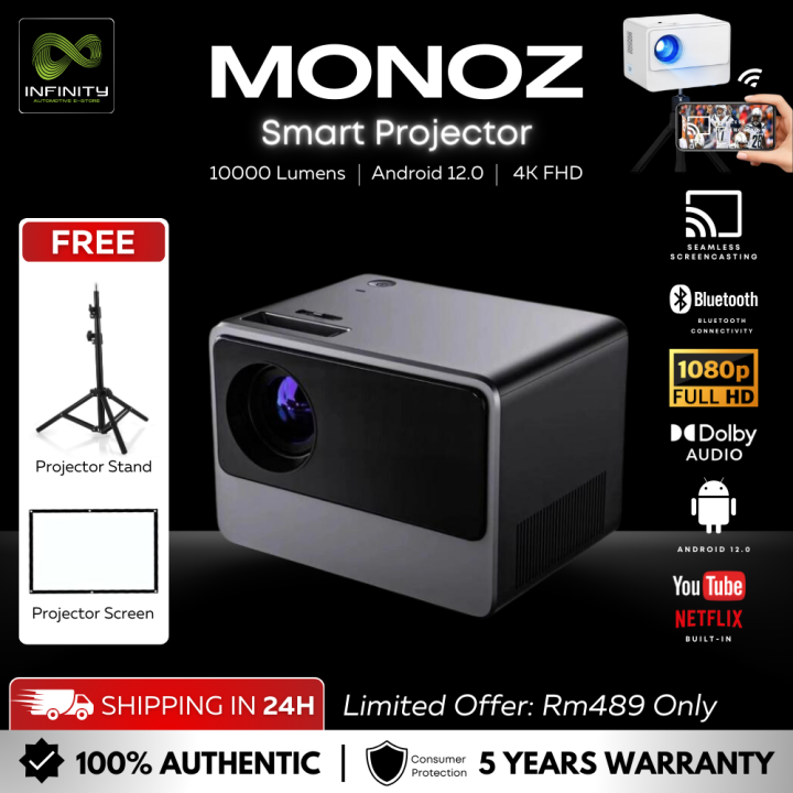 MONOZ K11 Projector 4K Ultra HD 10000 Lumens High HD Led Projector Mini ...