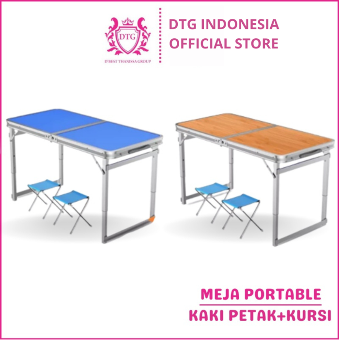 Meja Lipat Portable Koper Kaki Kotak 2 Kursi Uk 120cm x 60cm meja kerja ...