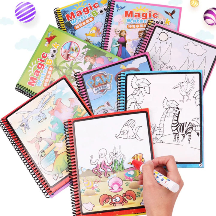 Magic Water Drawing Colouring Book 8 Pages Doddle For Kids And Toddlers ...