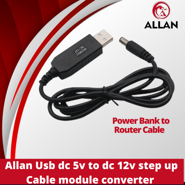 Allan Usb dc 5v to dc 12v step up cable module converter 2.1x5.5mm male connector / USB Cable ...