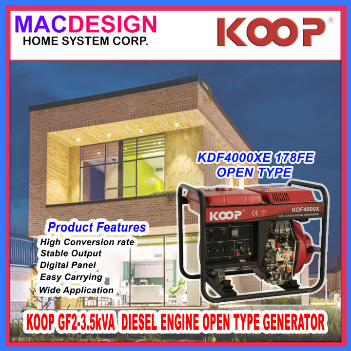 KOOP GF2 3.5kVA KDF4000XE 178FE DIESEL ENGINE OPEN TYPE GENERATOR ...