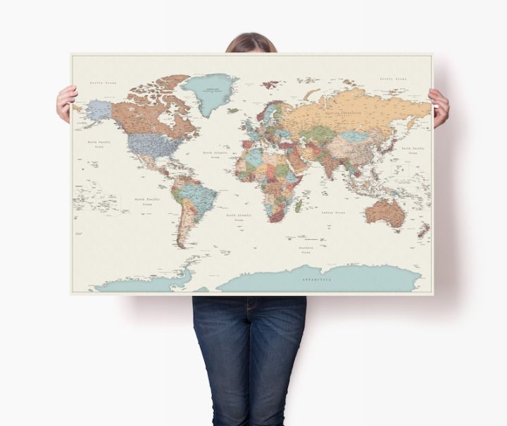 Accurate World Map Poster - Large Wall Travel Map Print - Detai ...