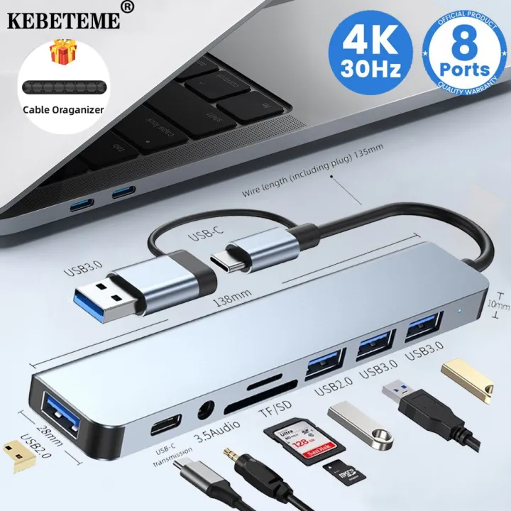 KEBETEME 8 IN 2 USB HUB Dock Station 5Gbps High Speed Transmission ...