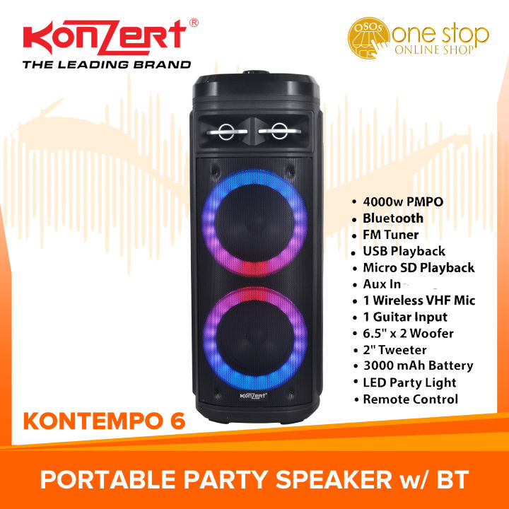 Konzert Kontempo 6 Karaoke Portable Party Speaker w/ Bluetooth, FM,SD, AUX, USB, Mic Input •OSOS ...