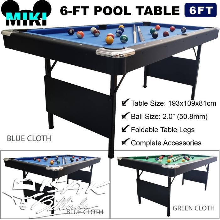MIKI 6-ft Pool Table Meja Billiard Kecil MDF Kaki Lipat Foldable Leg ...