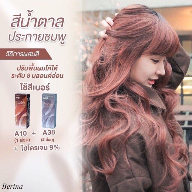 เบอริน่า Berina A10 + A38 น้ำตาลประกายชมพู สีผม สีย้อมผม ครีมย้อมผม ...