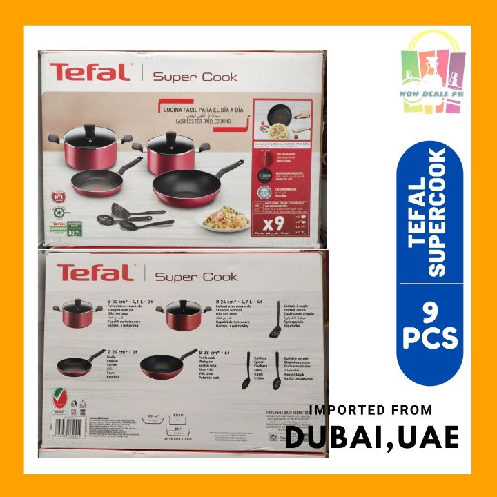 Tefal Aluminum Super Cook Non-Stick Cookware Set, BLACK & RED, 9Pcs ...