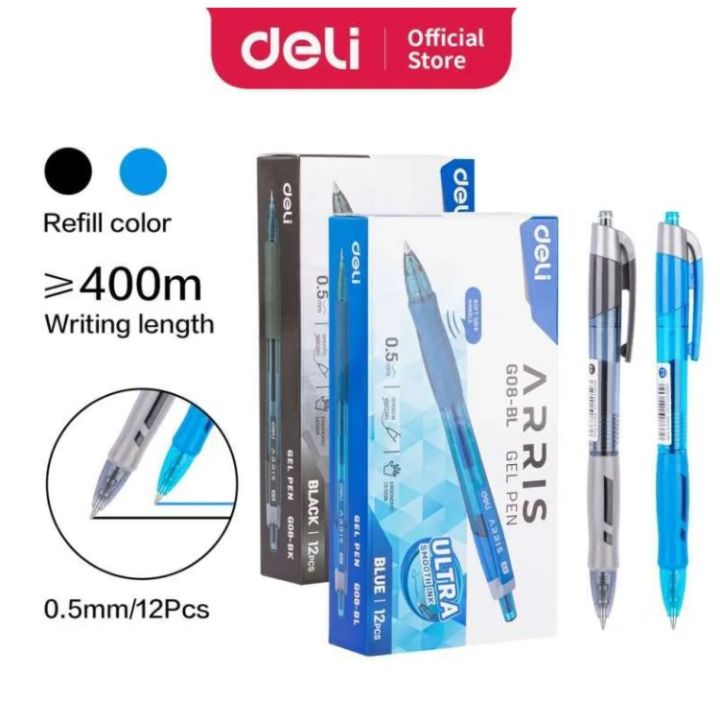 Deli Arris Gel Pen Black Bullet Tip 0.5mm EG08-BK EG08-BL [Per Pen ...