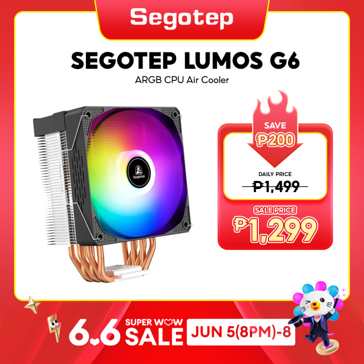 Segotep Lumos G6 Copper Heat Pipe Tower ARGB Lighting CPU Air Cooler ...