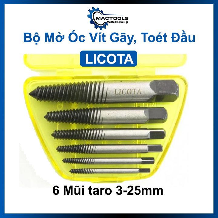 Bộ 6 mũi taro 3-25mm tháo bulong, ốc vít gãy, mở khoét ốc trờn ren ...