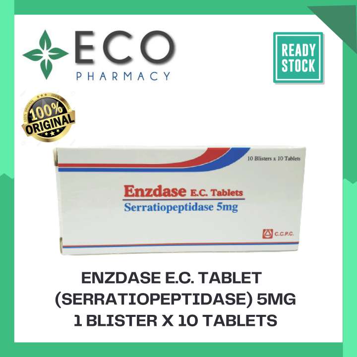 ENZDASE E.C. TABLET 5MG SERRATIOPEPTIDASE (1strip) 10s (EXP6/24) | Lazada