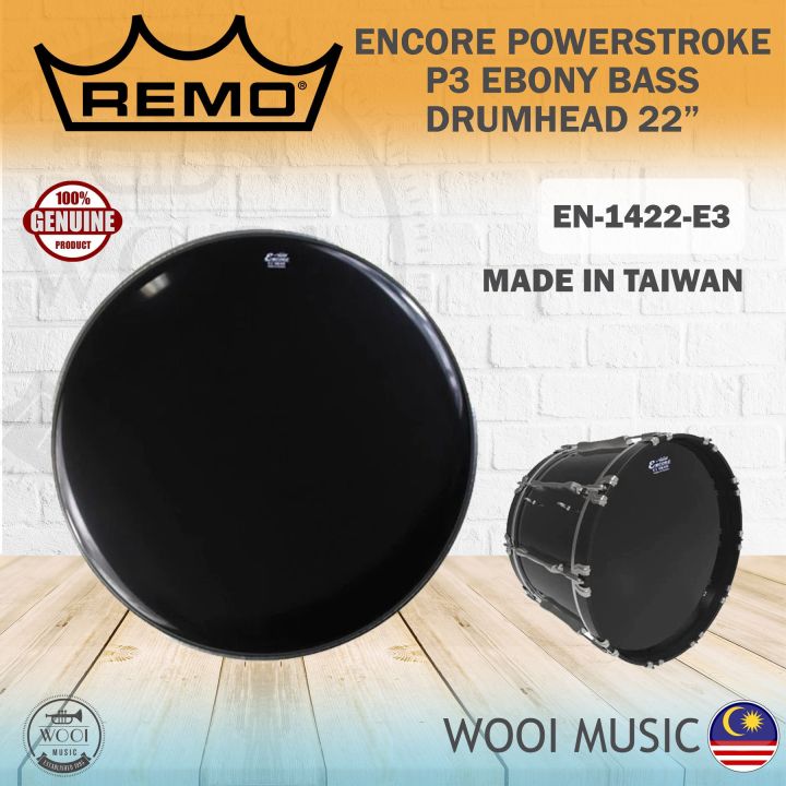 Remo Encore EN-1422-E3 Powerstroke P3 Ebony Bass Drumhead 22” - Made in ...