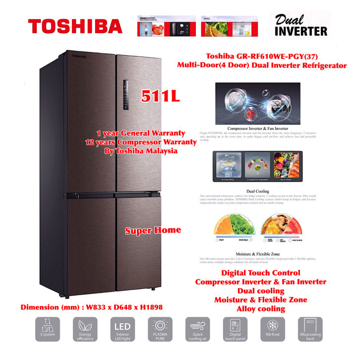Toshiba Multi-Door Refrigerator GR-RF610WE-PMY (37) 511L Dual Inverter Refrigerator GR-RF610WE ...