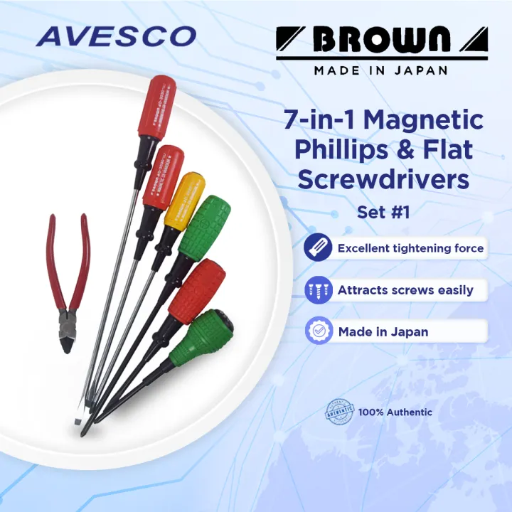 Brown Tools 7-in-1 Professional Magnetic Phillips and Flat Screwdrivers ...
