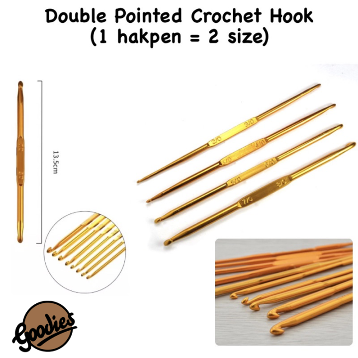 Hakpen Jarum Rajut Gold (2 sisi ukuran) / Double Pointed Crochet Hook ...
