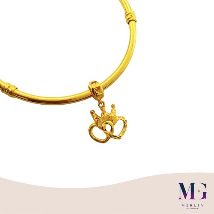 Merlin Goldsmith 22K 916 Gold Duo Heart with Princess Crown Charm ...