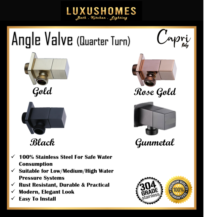 Angle Valve SUS 304 Stainless Steel Quarter Turn Angle Valve Gold/ Rose ...