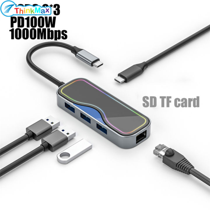 100W USB C Hub 7 In 1 USB C Expander RJ45 1000 Mbps Multiport USB C ...