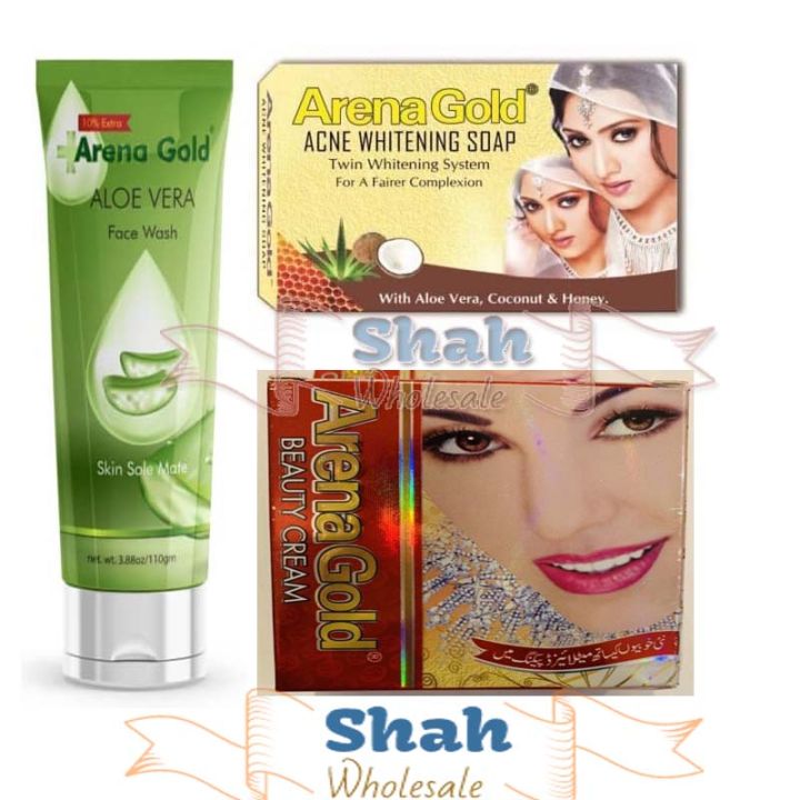 ARENA GOLD WHITENING CREAM Soap + Aloe Vera Face Wash Set 3IN1 100% ...