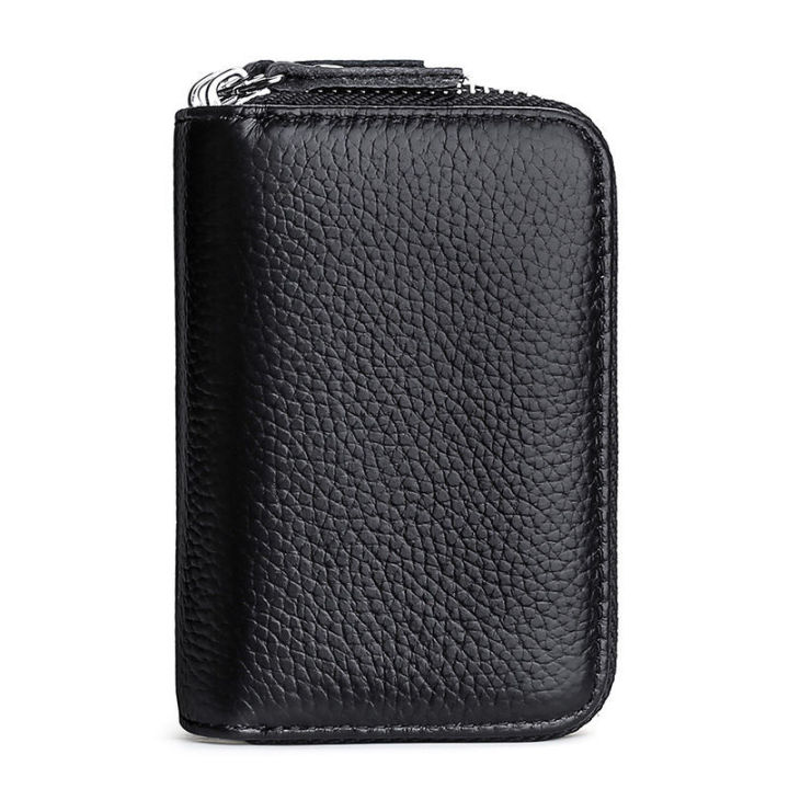 Fashion Double Zipper Credit Card Holder Wallet Genuine Leather RFID ...