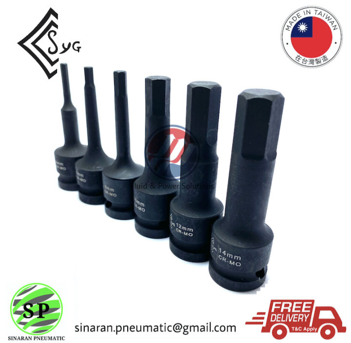 SYG 1/2” Impact Hex.Driver Socket "Made in Taiwan" length : 78mm , Size ...