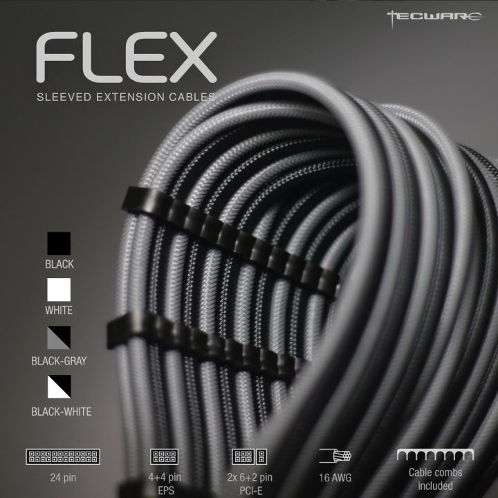 # TECWARE Flex Sleeved Extension Cables 300mm for PSU # [5 Color Option ...