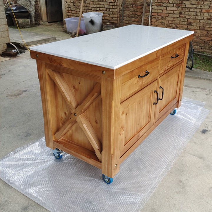 American solid wood mobile island table with cupboard door sideboard ...