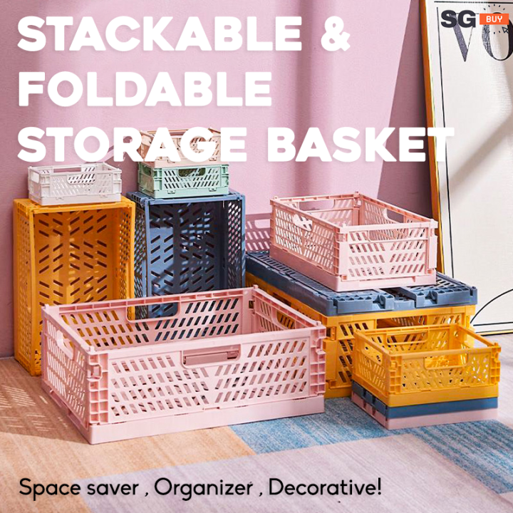 Stackable Storage Box Foldable Collapsible Crate Storage Basket | Open ...