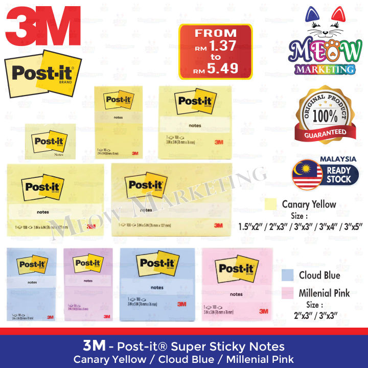 3M Post-It Notes Super Sticky Notes - Canary Yellow / Cloud Blue ...