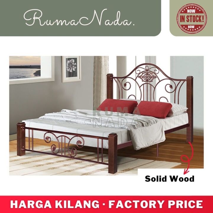 ♩Wooden Metal Queen Bed Frame Katil Besi Queen Metal Slats Base Bed ...