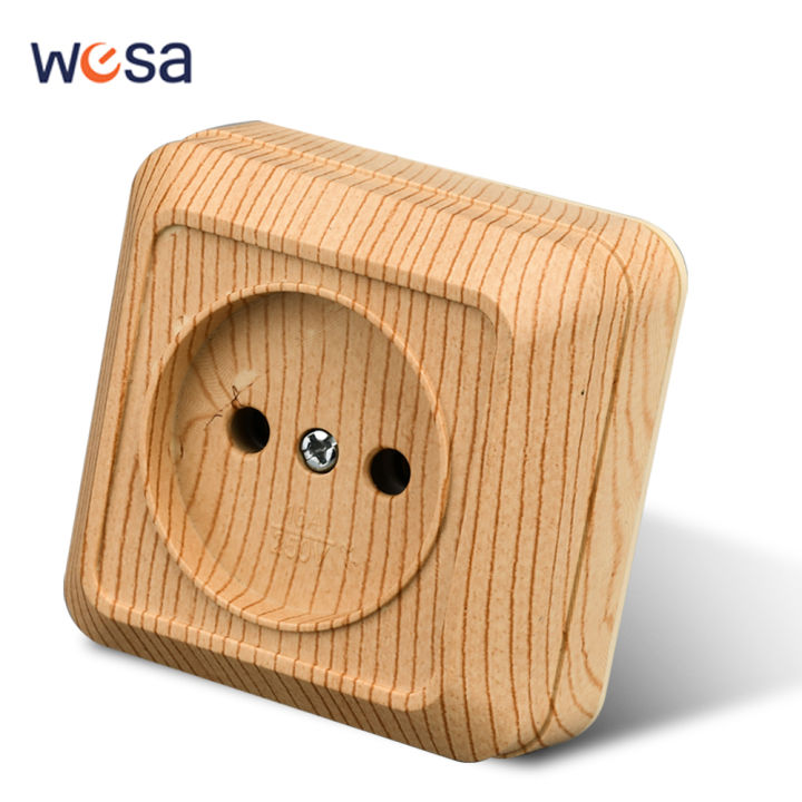 WESA Wood Wall Surface Socket Plug EU Electrical Outlets Ground ...