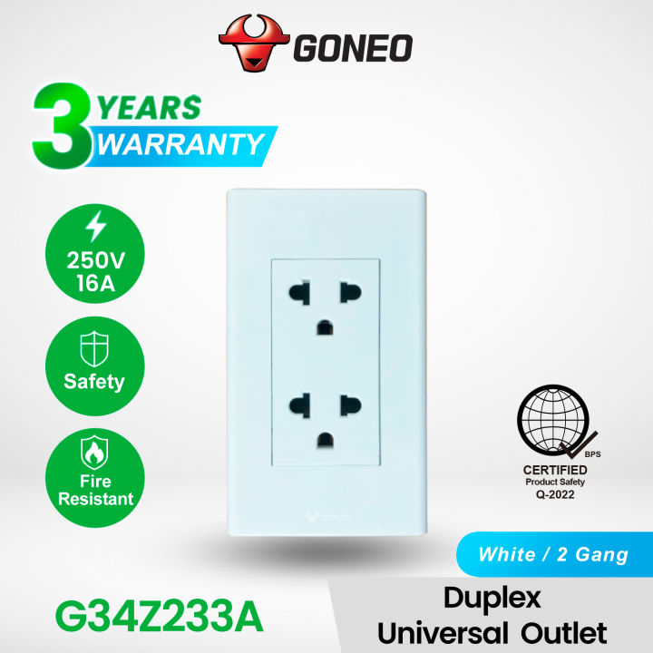 GONEO 2 Gang Duplex Universal Outlet 16A with Childproof Safety Shutter ...